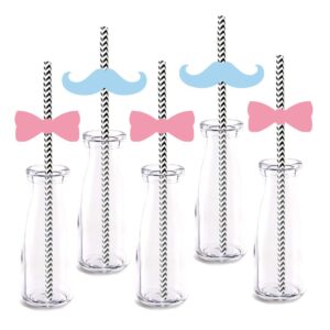 gender reveal party straw decor, 24-pack pink and blue gender reveal baby shower supply decorations, paper decorative straws