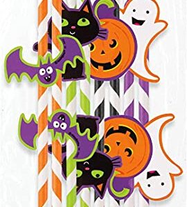 Multicolor Halloween Decal Striped Paper Straws (Pack of 8) - 11.25" - Eco-friendly & Fun, Perfect for Spooky Parties