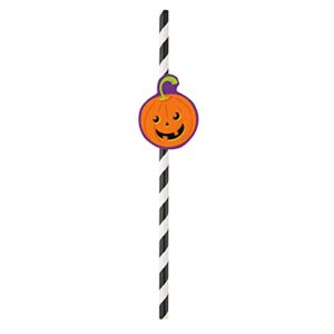 Multicolor Halloween Decal Striped Paper Straws (Pack of 8) - 11.25" - Eco-friendly & Fun, Perfect for Spooky Parties