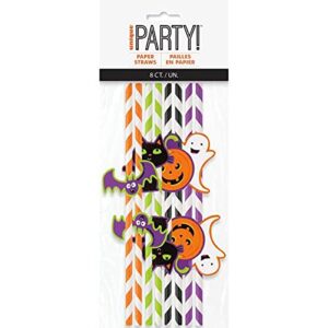 Multicolor Halloween Decal Striped Paper Straws (Pack of 8) - 11.25" - Eco-friendly & Fun, Perfect for Spooky Parties