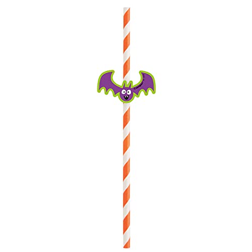 Multicolor Halloween Decal Striped Paper Straws (Pack of 8) - 11.25" - Eco-friendly & Fun, Perfect for Spooky Parties