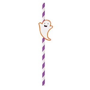 Multicolor Halloween Decal Striped Paper Straws (Pack of 8) - 11.25" - Eco-friendly & Fun, Perfect for Spooky Parties