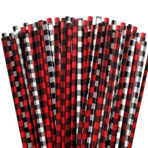 100pcs christmas paper straws white red black plaid drinking straws disposable drinking straws holiday straws for christmas anniversary new year wedding birthday farmhouse party supplies