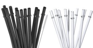 alink 10 tritan clear reusable straws + 12 reusable plastic black starws