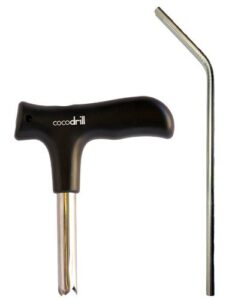 cocodrill coconut opener tool + reusable straw -combo pack - stainless steel drinking - 1 metal straw + cleaner - eco friendly, safe, non-toxic