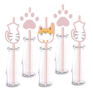 cat party straw decor, 24-pack cute baby shower or birthday party supply decorations, paper decorative straws