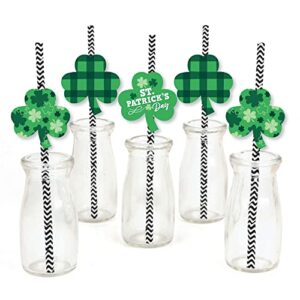 big dot of happiness shamrock st. patrick’s day - paper straw decor - saint paddy’s day party striped decorative straws - set of 24