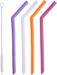 home essentials 87857 set of 4 silicone wide bent straws with brush (sunset)