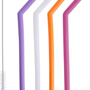 Home Essentials 87857 Set of 4 Silicone Wide Bent Straws with Brush (Sunset)