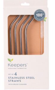 home essentials 87275 stainless steel bent straws with cleaner brush, set of 4