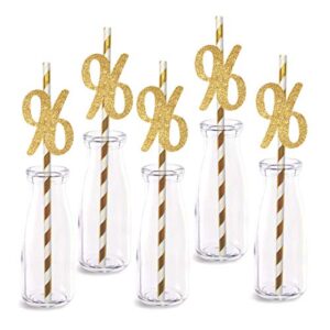 96th birthday paper straw decor, 24-pack real gold glitter cut-out numbers happy 96 years party decorative straws