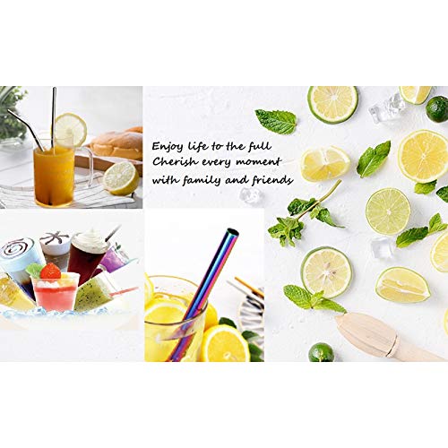 Stainless Steel Straws 10 Pieces Variety 8.5inch Reusable Drinking Straws with Wide Rainbow Smoothie Straw for 20oz Tumblers（6 Straight 4 Bent 2 Brushes)