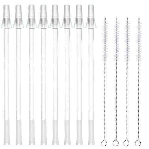 TeHappy Long Straw for Gallon Water Bottle, Reusable Straws Replacement for 64oz and 128oz Big Bottles Jugs, 8 Extra Long 14.9’’ Straws with 4 Cleaning Brushes Set of 12, Cut to Fit Any Water Jug