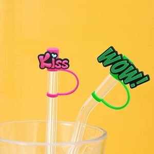 10Pcs Party Straw Covers Toppers for Cap Tumblers Insulated Water Straw Covers Drinking Reusable Straw Cover Silicone Dustproof Straw Toppers Covers for Women (Party Word)