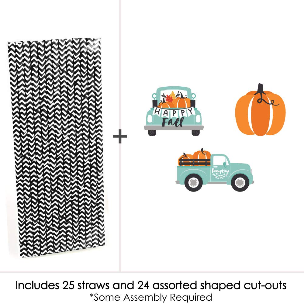 Big Dot of Happiness Happy Fall Truck - Paper Straw Decor - Harvest Pumpkin Party Striped Decorative Straws - Set of 24