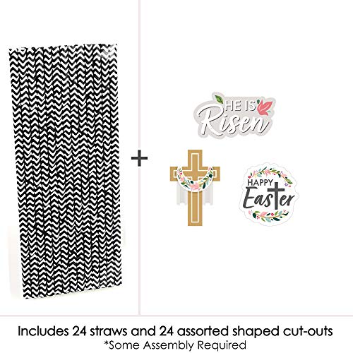 Big Dot of Happiness Religious Easter - Paper Straw Decor - Christian Holiday Party Striped Decorative Straws - Set of 24