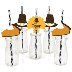 big dot of happiness happy turkey day paper straw decor - thanksgiving striped decorative straws - set of 24