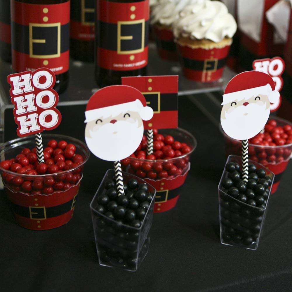 Big Dot of Happiness Jolly Santa Claus Paper Straw Decor - Christmas Party Striped Decorative Straws - Set of 24