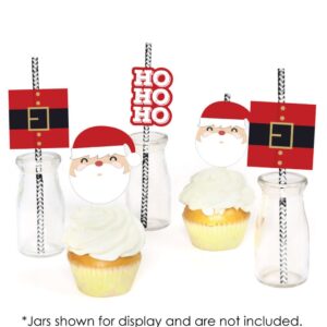 Big Dot of Happiness Jolly Santa Claus Paper Straw Decor - Christmas Party Striped Decorative Straws - Set of 24