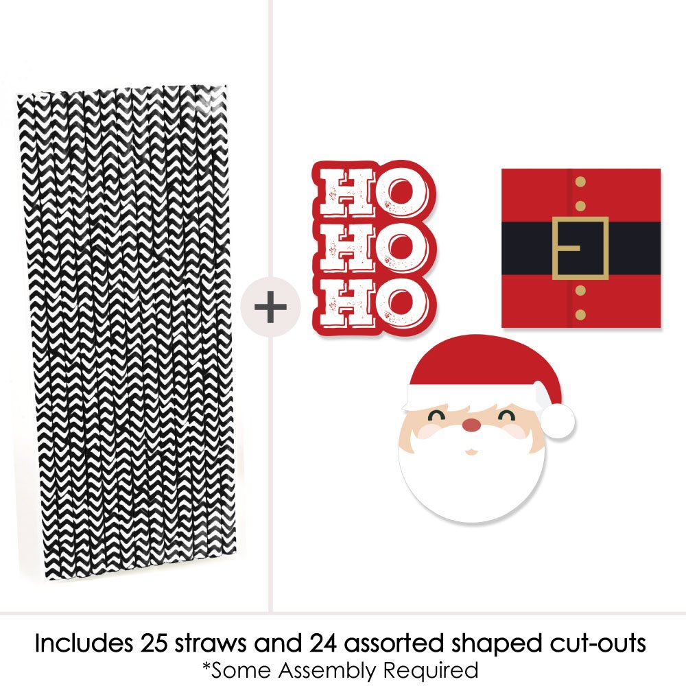 Big Dot of Happiness Jolly Santa Claus Paper Straw Decor - Christmas Party Striped Decorative Straws - Set of 24