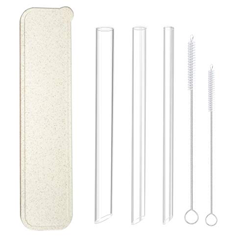 Large Glass Straws Great for Bubble Milkshakes Smoothie Reusable Drinking Straws with Cleaning Brushes (3Pcs)