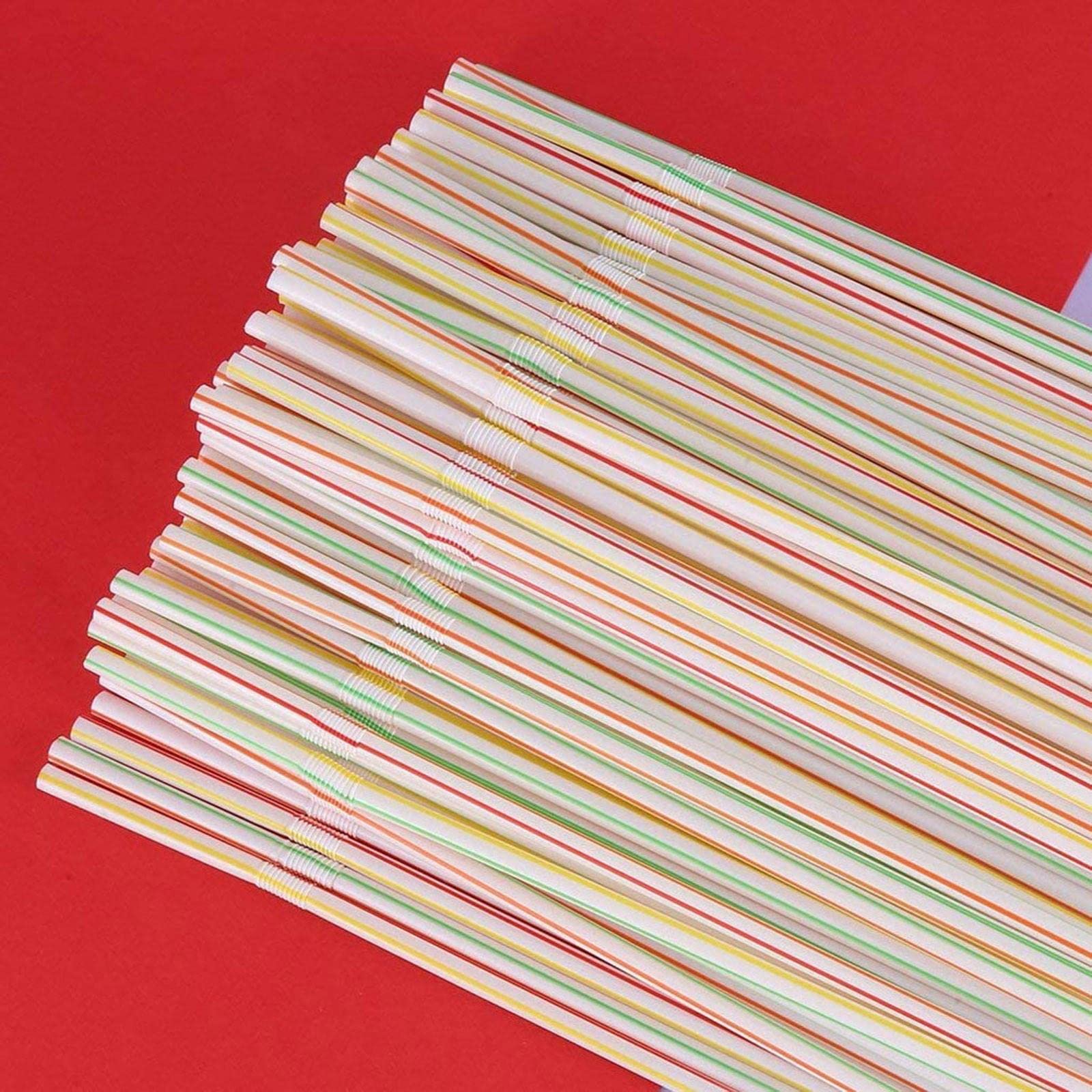 500pack Plastic Straws Disposable Bendable Straws 8" Long Flexible Bendy Straws for Home Bar Store Party (striped)