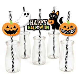 big dot of happiness jack-o'-lantern halloween - paper straw decor - kids halloween party striped decorative straws - set of 24