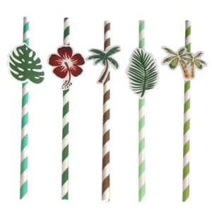 luoem 50pcs hawaiian party paper straws decorative drinking straws hawaiian summer party striped decorative straws for hawaiian summer beach pool party decorations