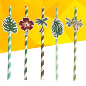 LUOEM 50pcs Hawaiian Party Paper Straws Decorative Drinking Straws Hawaiian Summer Party Striped Decorative Straws for Hawaiian Summer Beach Pool Party Decorations