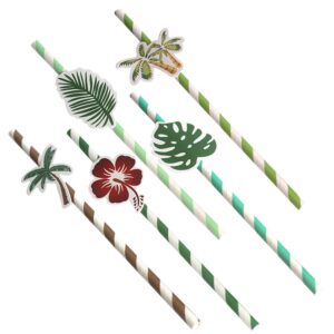 LUOEM 50pcs Hawaiian Party Paper Straws Decorative Drinking Straws Hawaiian Summer Party Striped Decorative Straws for Hawaiian Summer Beach Pool Party Decorations