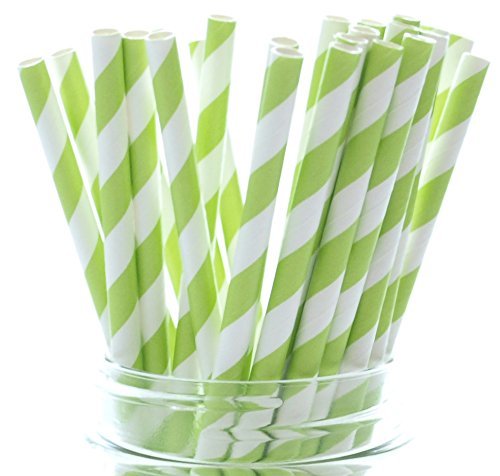 Green Striped Paper Party Straws - 25 Pack – Old Fashioned Soda Cola Straws, Christmas Lime Green Striped Straws