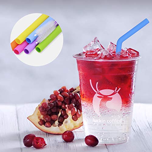 UlikeLF 6 Pieces Reusable Silicone Straws 10 inch Smoothie Drinking Straws BPA Free for 20 & 30 oz Tumbler (6 Straight+ 2 Brushes)