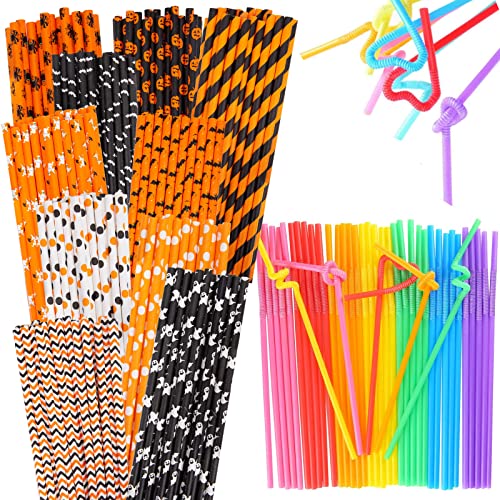 HANSGO 180PCS Halloween Paper Straws and Disposable Colorful Drinking Straws