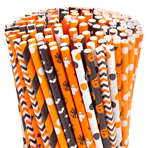 HANSGO 180PCS Halloween Paper Straws and Disposable Colorful Drinking Straws