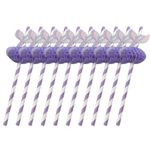 ABOOFAN Neon Straws Mermaid Paper Straws Biodegradable Striped Paper Straws Purple Honeycomb Drinking Straws 50pcs for Birthday Party Under The Sea Party Supplies Colored Straws