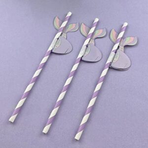 ABOOFAN Neon Straws Mermaid Paper Straws Biodegradable Striped Paper Straws Purple Honeycomb Drinking Straws 50pcs for Birthday Party Under The Sea Party Supplies Colored Straws