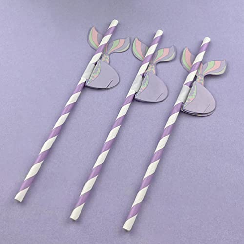 ABOOFAN Neon Straws Mermaid Paper Straws Biodegradable Striped Paper Straws Purple Honeycomb Drinking Straws 50pcs for Birthday Party Under The Sea Party Supplies Colored Straws