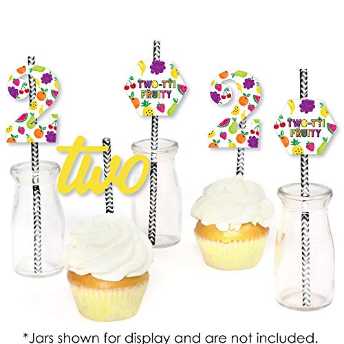 2nd Birthday Two-tti Fruity - Paper Straw Decor - Frutti Summer Second Birthday Party Striped Decorative Straws - Set of 24