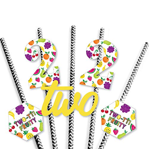 2nd Birthday Two-tti Fruity - Paper Straw Decor - Frutti Summer Second Birthday Party Striped Decorative Straws - Set of 24