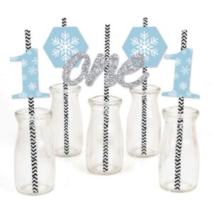 big dot of happiness onederland - paper straw decor - holiday snowflake winter wonderland birthday party striped decorative straws - set of 24