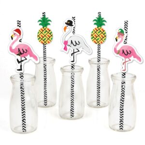 big dot of happiness flamingle bells - paper straw decor - tropical flamingo christmas party striped decorative straws - set of 24