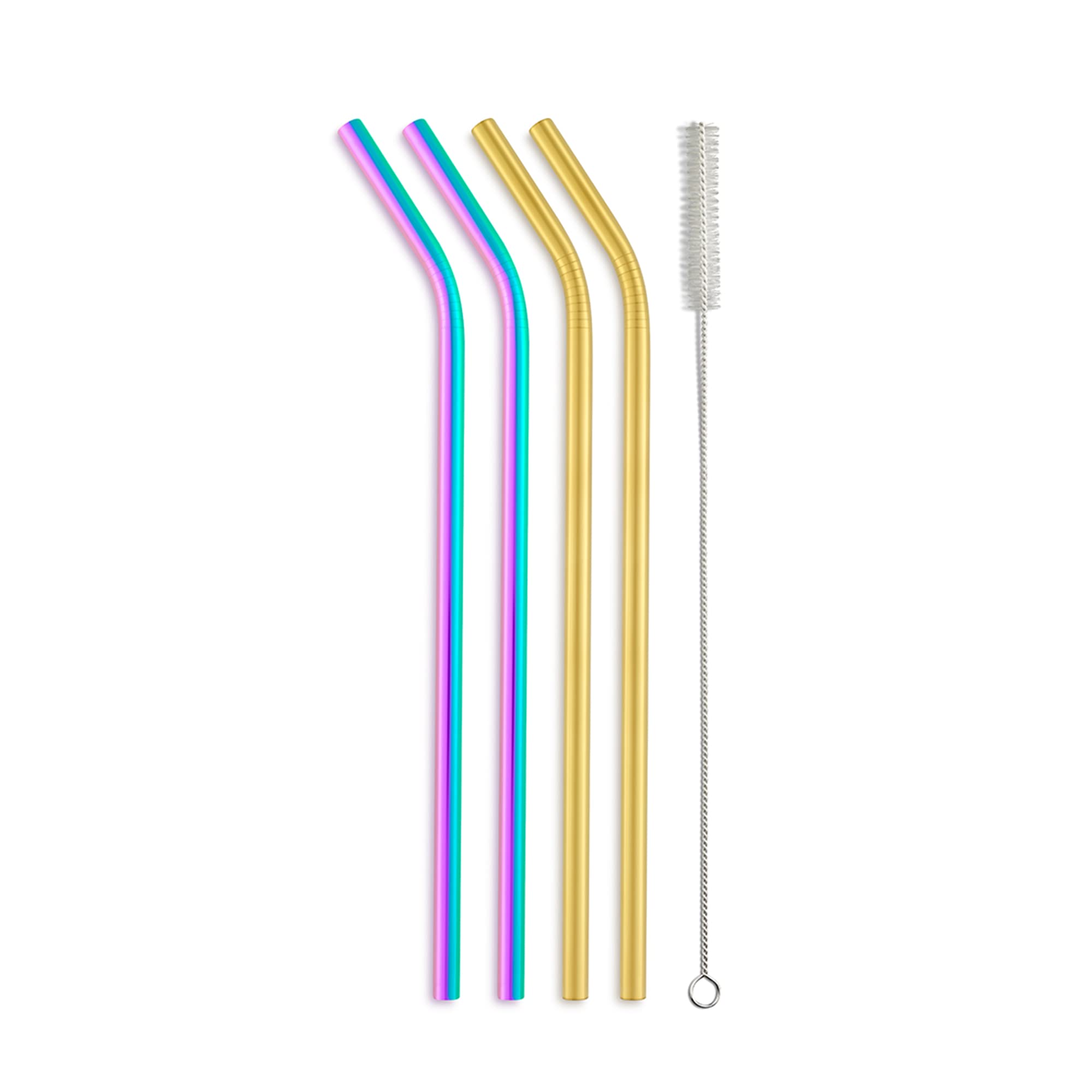 Ello Impact Stainless Steel Reusable Straws with Cleaning Brush, 4 Piece, Rainbow