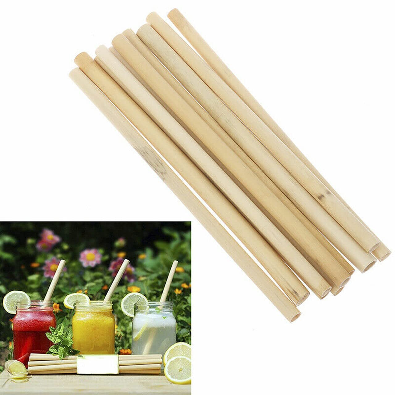 Bamboo Straw | Reusable Bamboo Drinking Straws | Bpa Free | Strong & Durable | Bamboo Multi-Usage Straw | 10 Straws,1 Cleaning Brush,1 Storage Pouch By ASHAOVERSEAS.