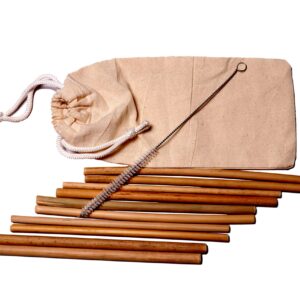 Bamboo Straw | Reusable Bamboo Drinking Straws | Bpa Free | Strong & Durable | Bamboo Multi-Usage Straw | 10 Straws,1 Cleaning Brush,1 Storage Pouch By ASHAOVERSEAS.