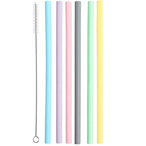 RANIT Reusable Silicone Straws, Long Flexible Silicone Drinking Straws with Cleaning Brushes for 30 oz Tumblers RTIC/Yeti - 6 Pieces - BPA-Free - No Rubber Taste,6mm Diameter