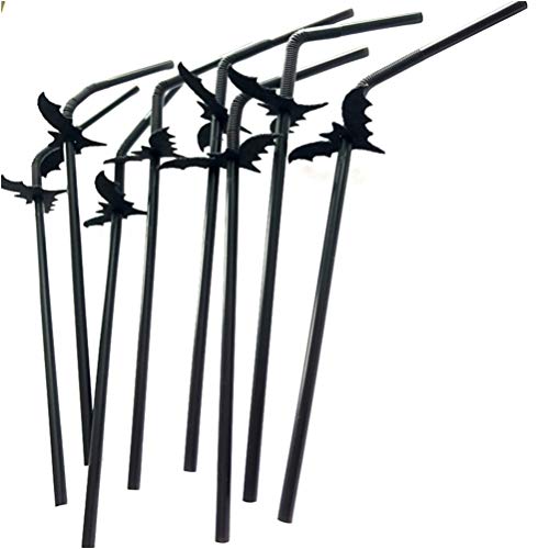 INOOMP 50 Sets Halloween Bat Party Straws Halloween Straws Party Supplies Plastic Straw for Drinking