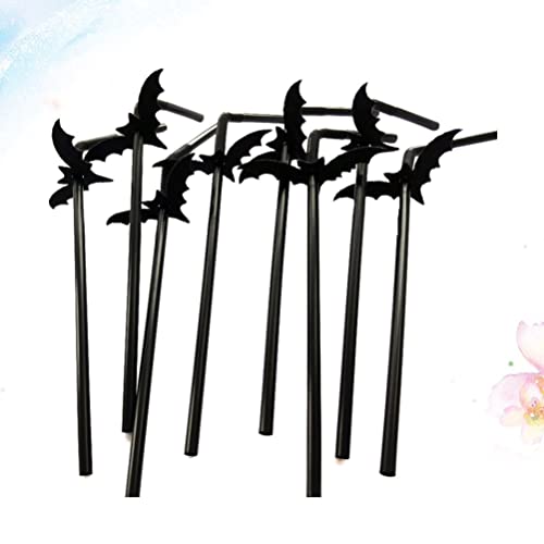 INOOMP 50 Sets Halloween Bat Party Straws Halloween Straws Party Supplies Plastic Straw for Drinking