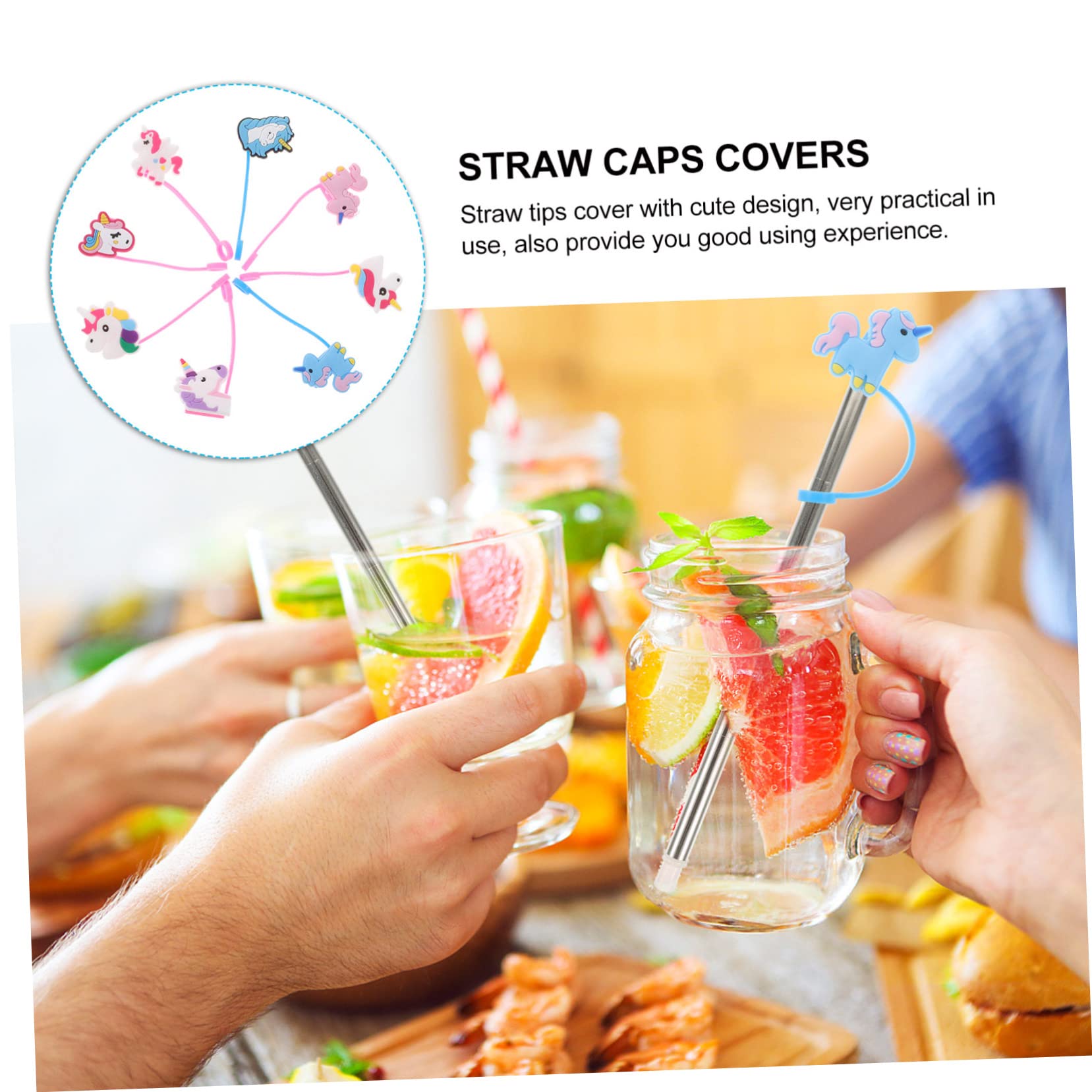 Yardwe 8Pcs Unicorn Straw Lid drinking straw caps lids straw protector cap cartoon straw plug silicone drinking straws themed straw caps silicone straw caps reusable cute cover