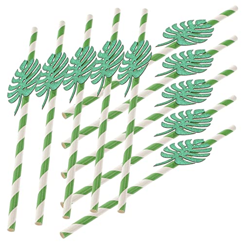 Yardwe 10pcs Monstera Leaf Straw luau party paper straw decorative luau straws striped paper straws bar straws cocktail baby decorations summer pool party gold paper cactus