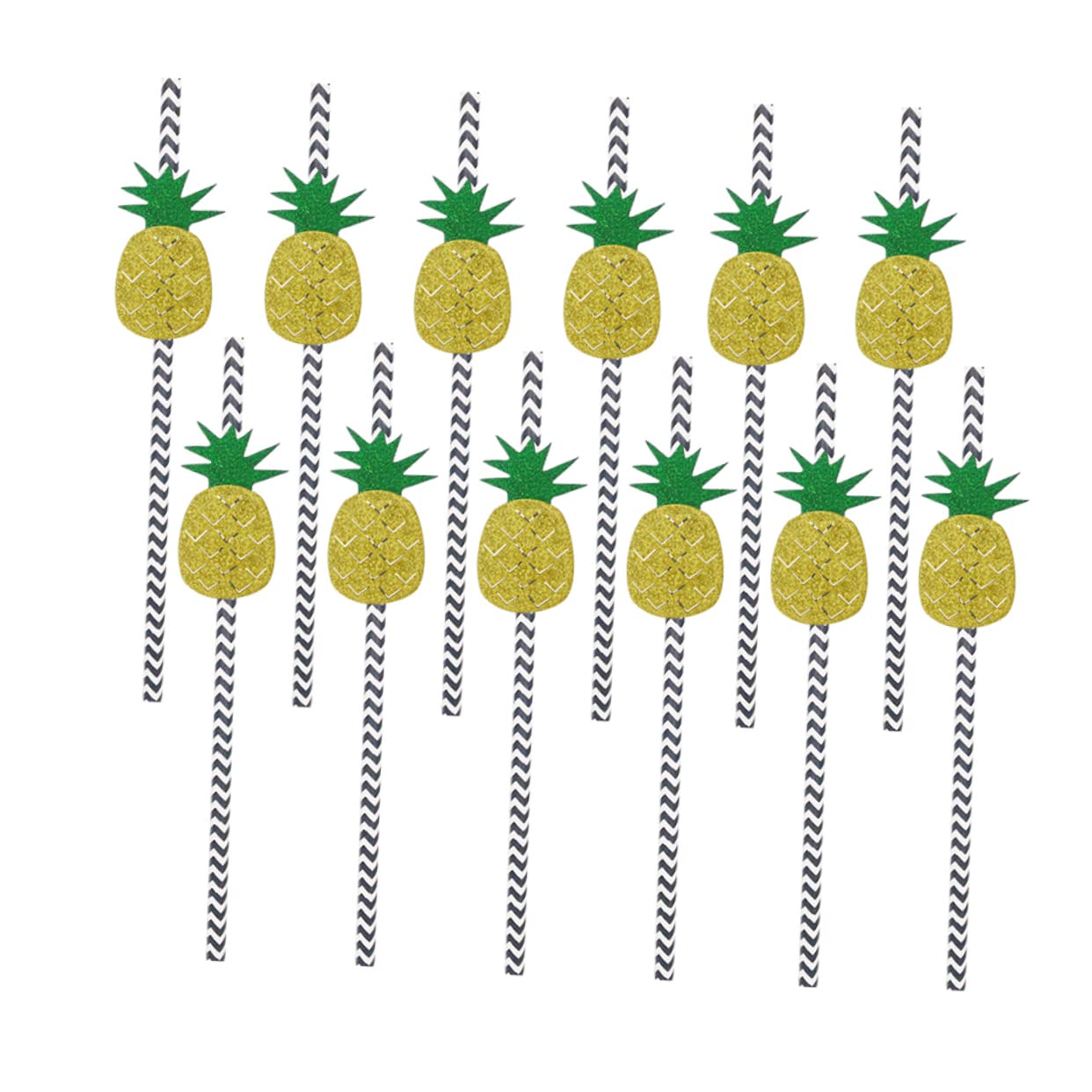 Didiseaon 12 Pcs Paper Straws Juices Birthday Striped Paper Straws Cocktail Drinking Straws Pineapple Straw Strawberry Straw Fruit Drinking Straw Banquet Table Disposable 3d